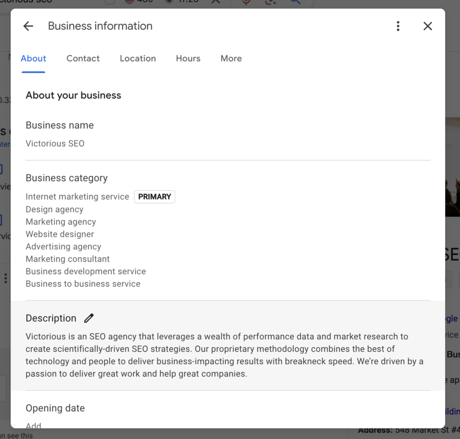 description example for business